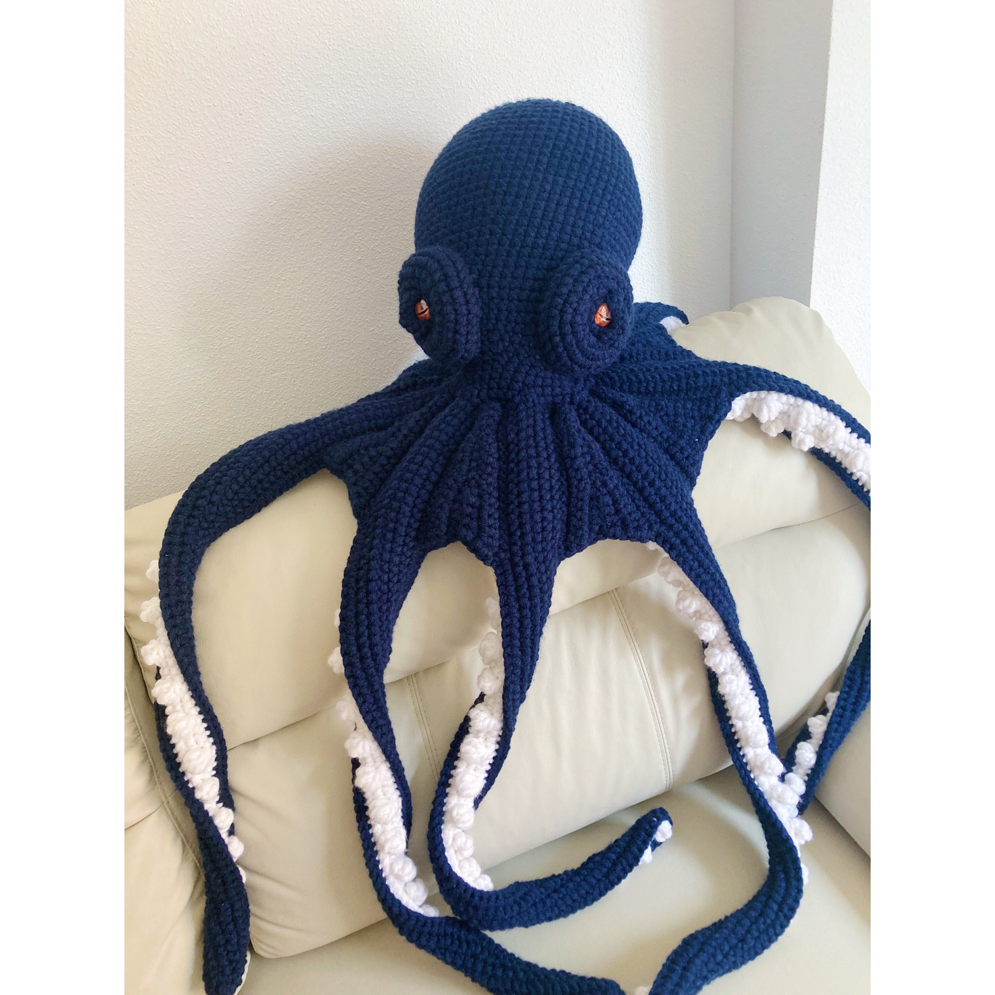 Dark blue big sea creature, crochet sea animal, plush giant octopus