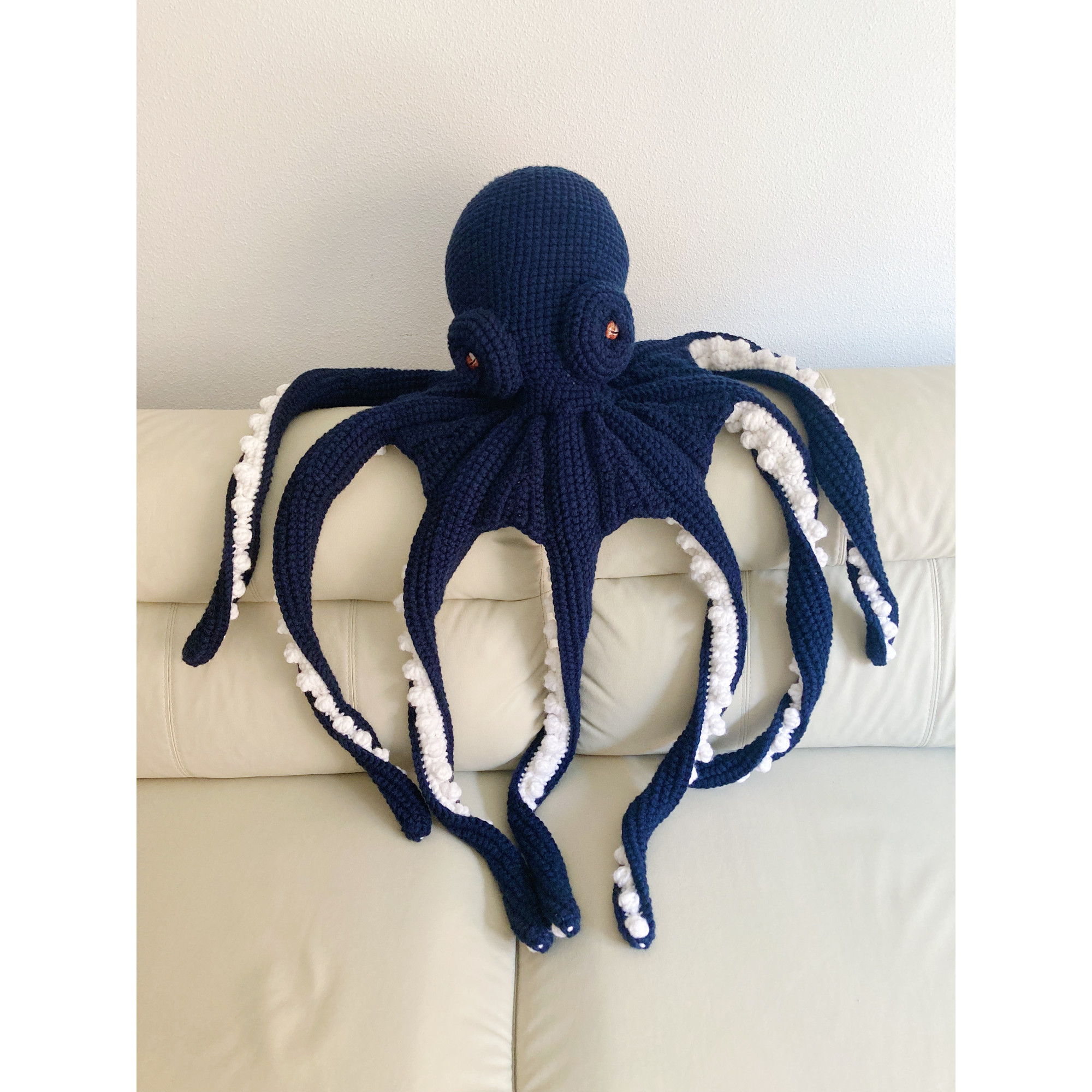 Dark blue big sea creature, crochet sea animal, plush giant octopus