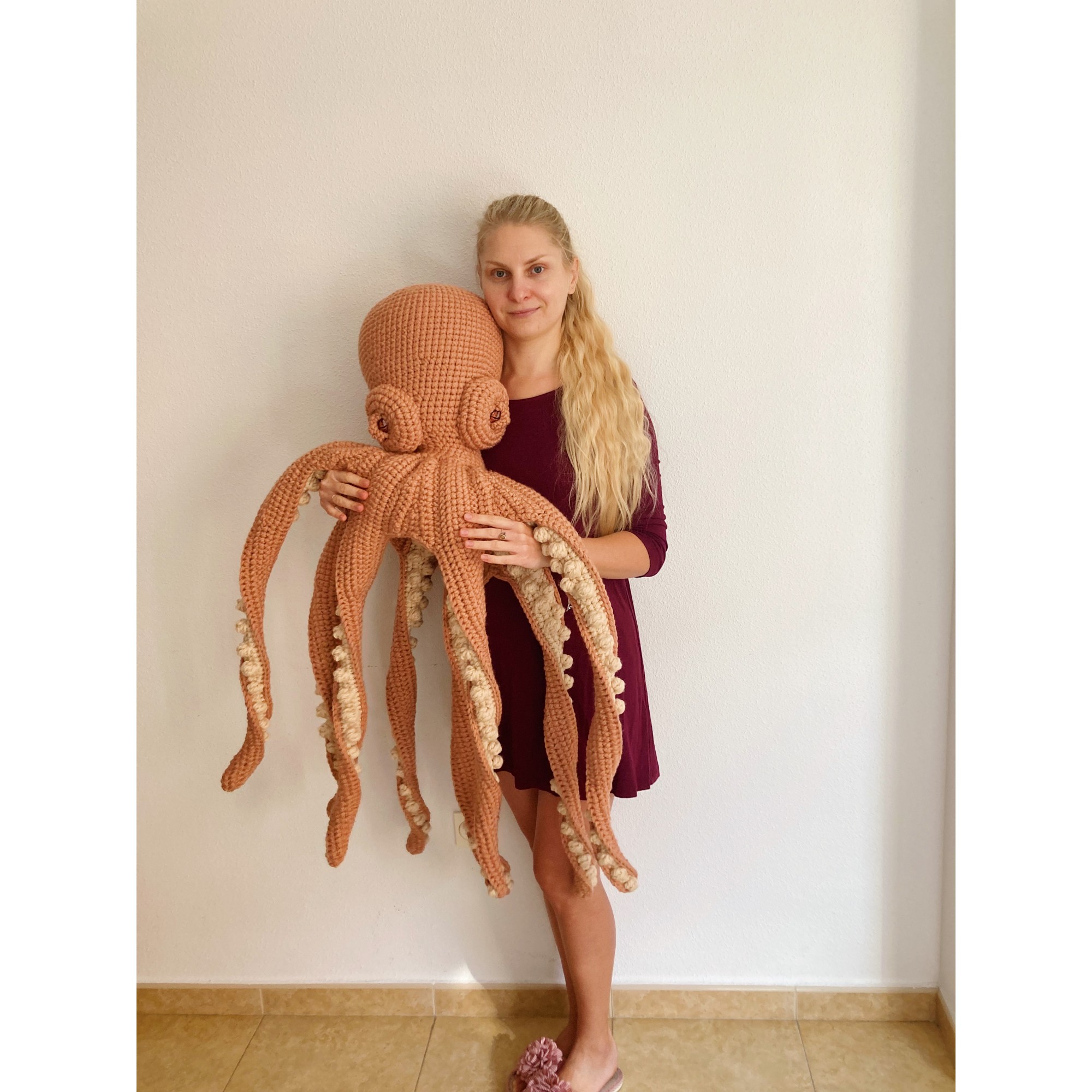 Cream big sea creature, crochet sea animal, stuffed octopus giant