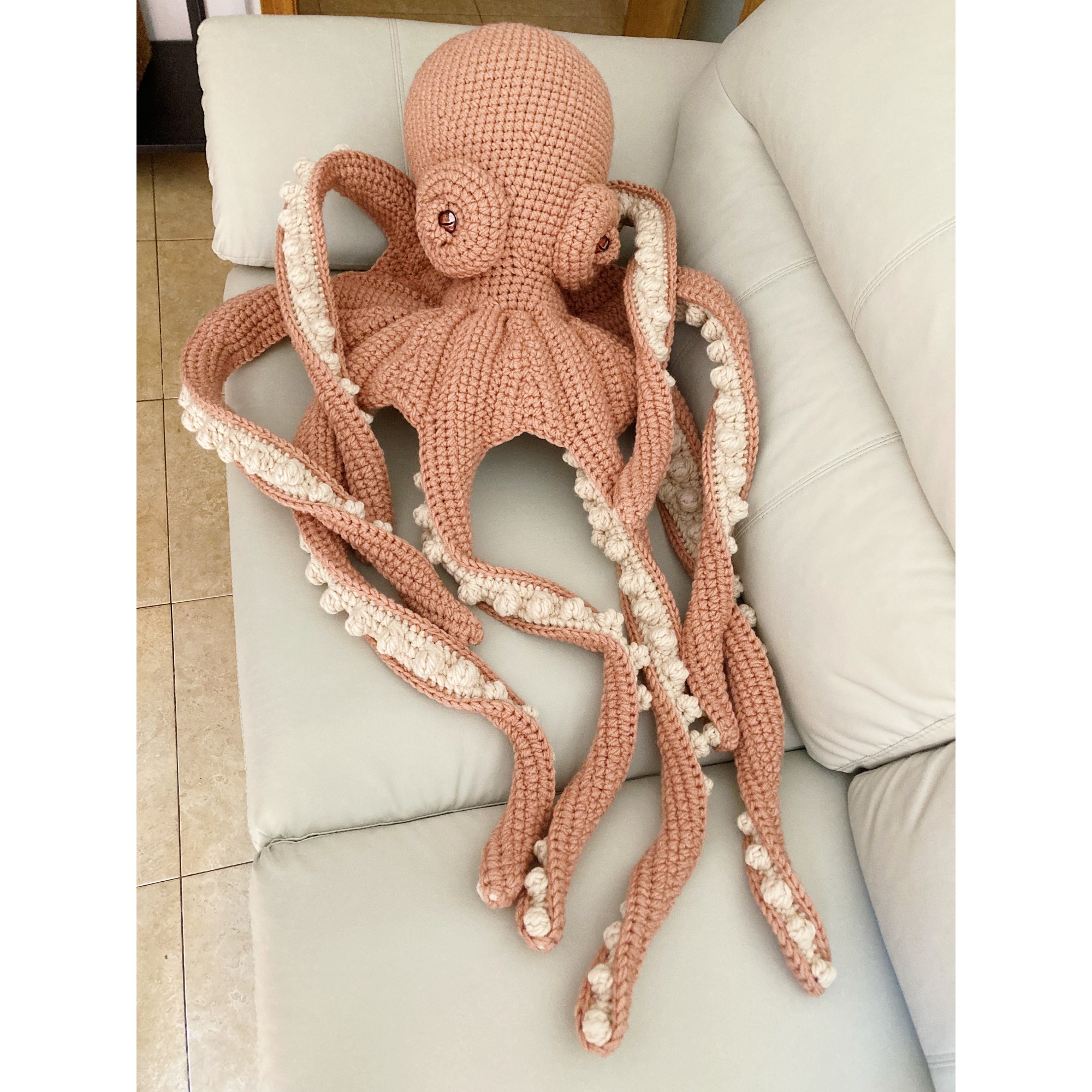 Cream big sea creature, crochet sea animal, stuffed octopus giant