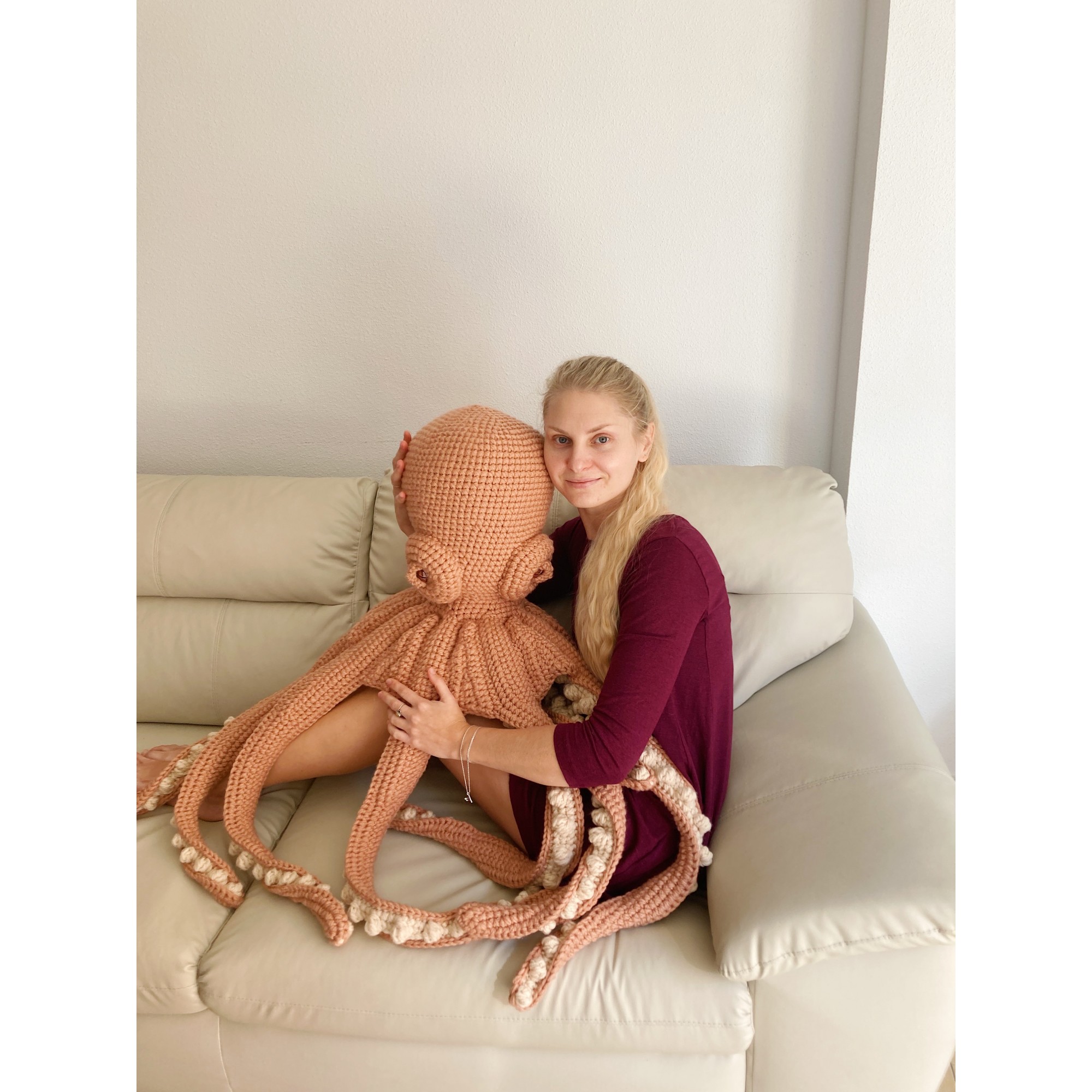 Cream big sea creature, crochet sea animal, stuffed octopus giant