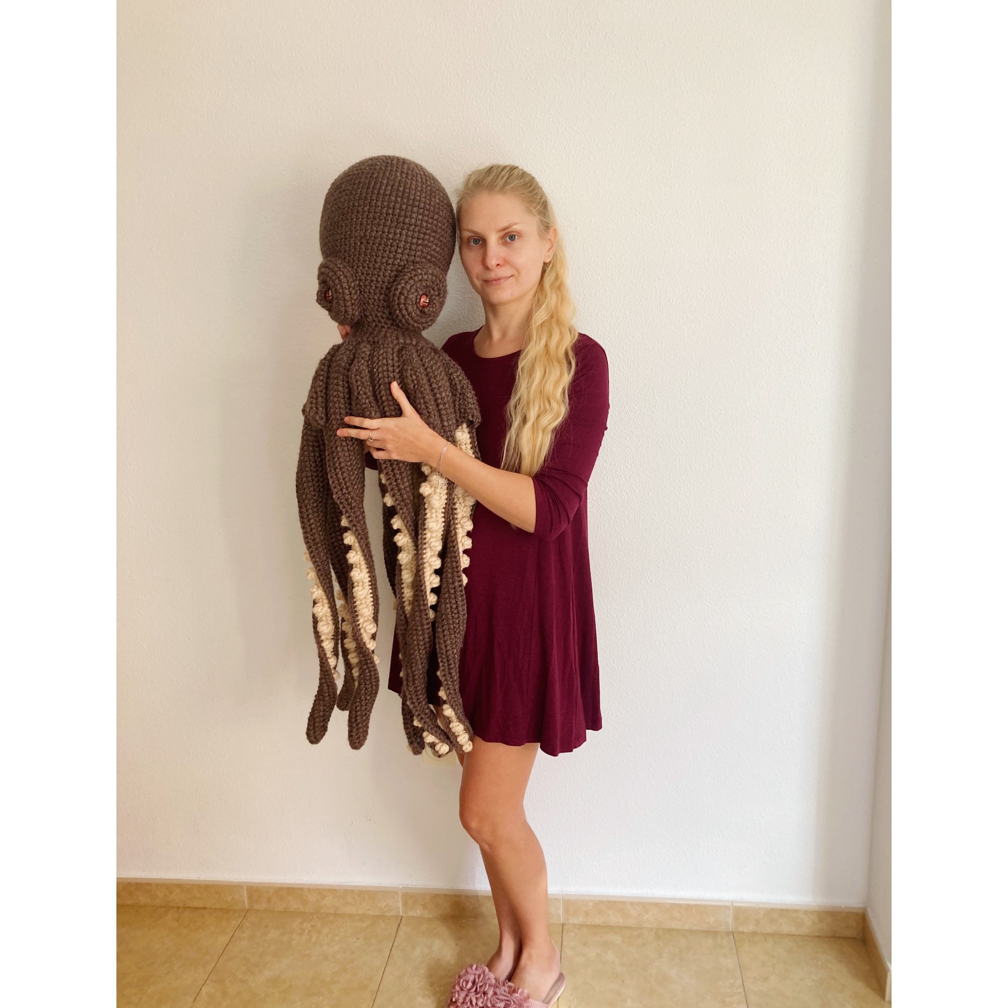 Brown big sea creature, crochet sea animal, stuffed giant octopus