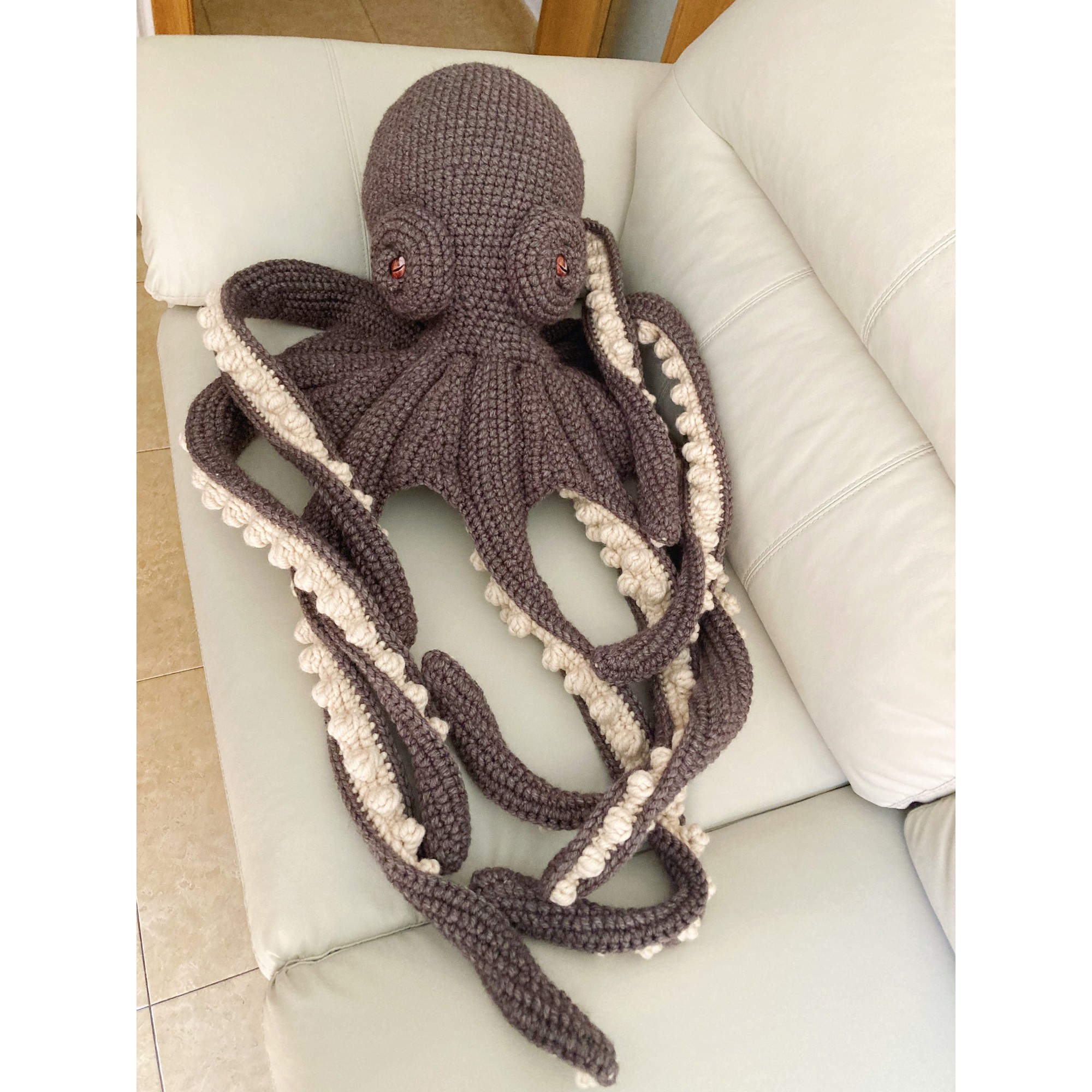 Brown big sea creature, crochet sea animal, stuffed giant octopus