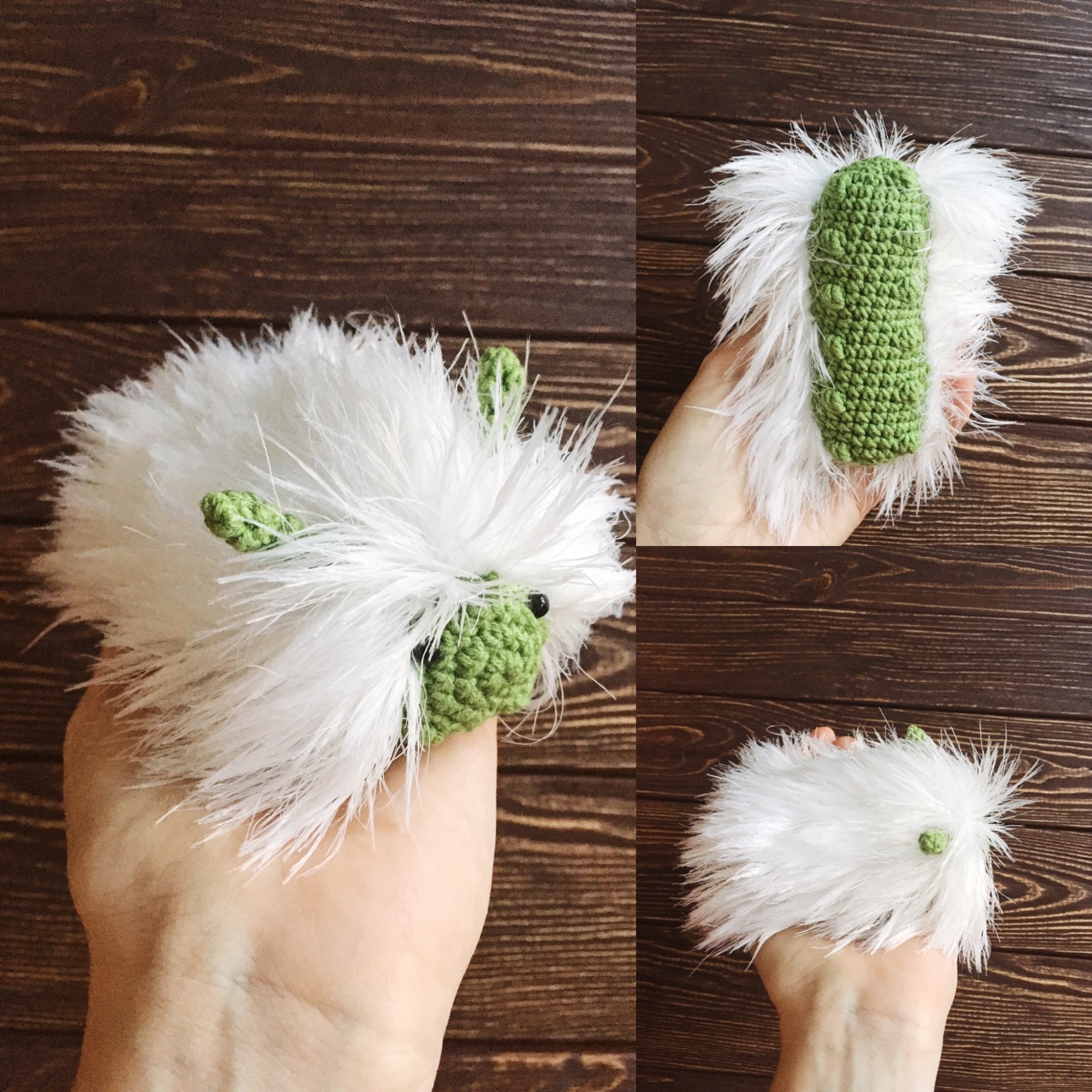 Stuffed caterpillar toy, plush white charm, cute insect lover gift