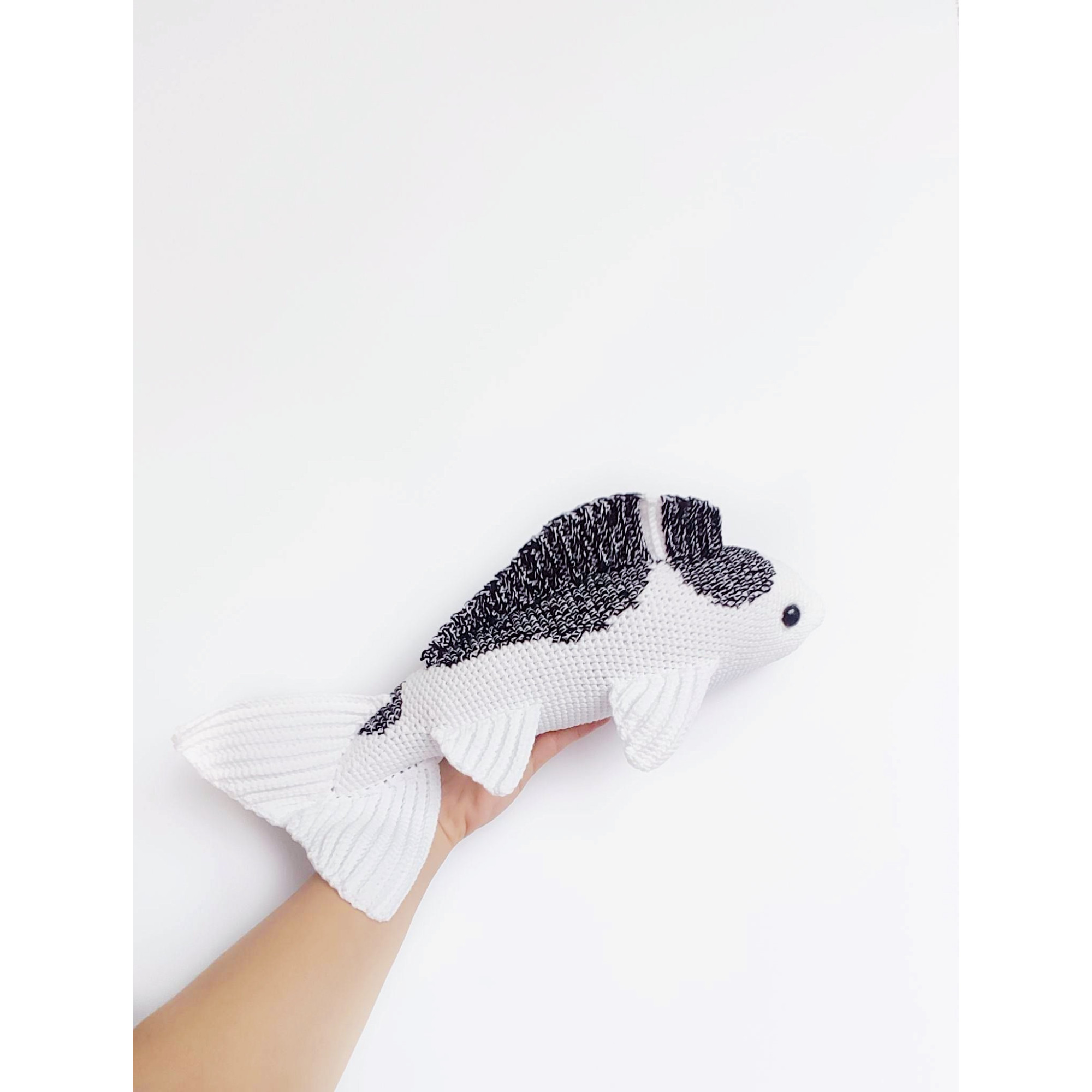 Stuffed sea creatures, plush koi fish grey